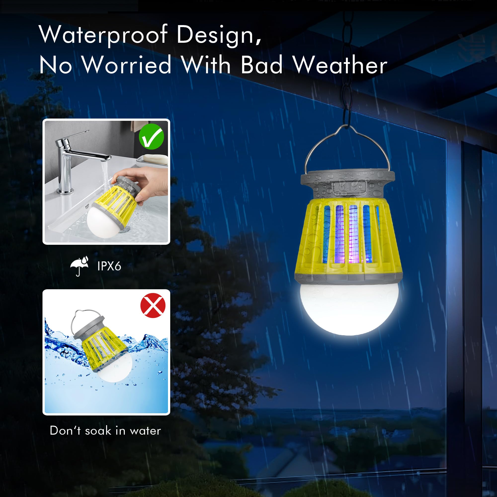 Solar Bug Zapper Outdoor Waterproof, Portable Mosquito Zapper, 2-in-1 Cordless & Rechargeable Bug Zapper with LED Light for Home, Camping, Patio, Yard, Pool (Green-1Pc