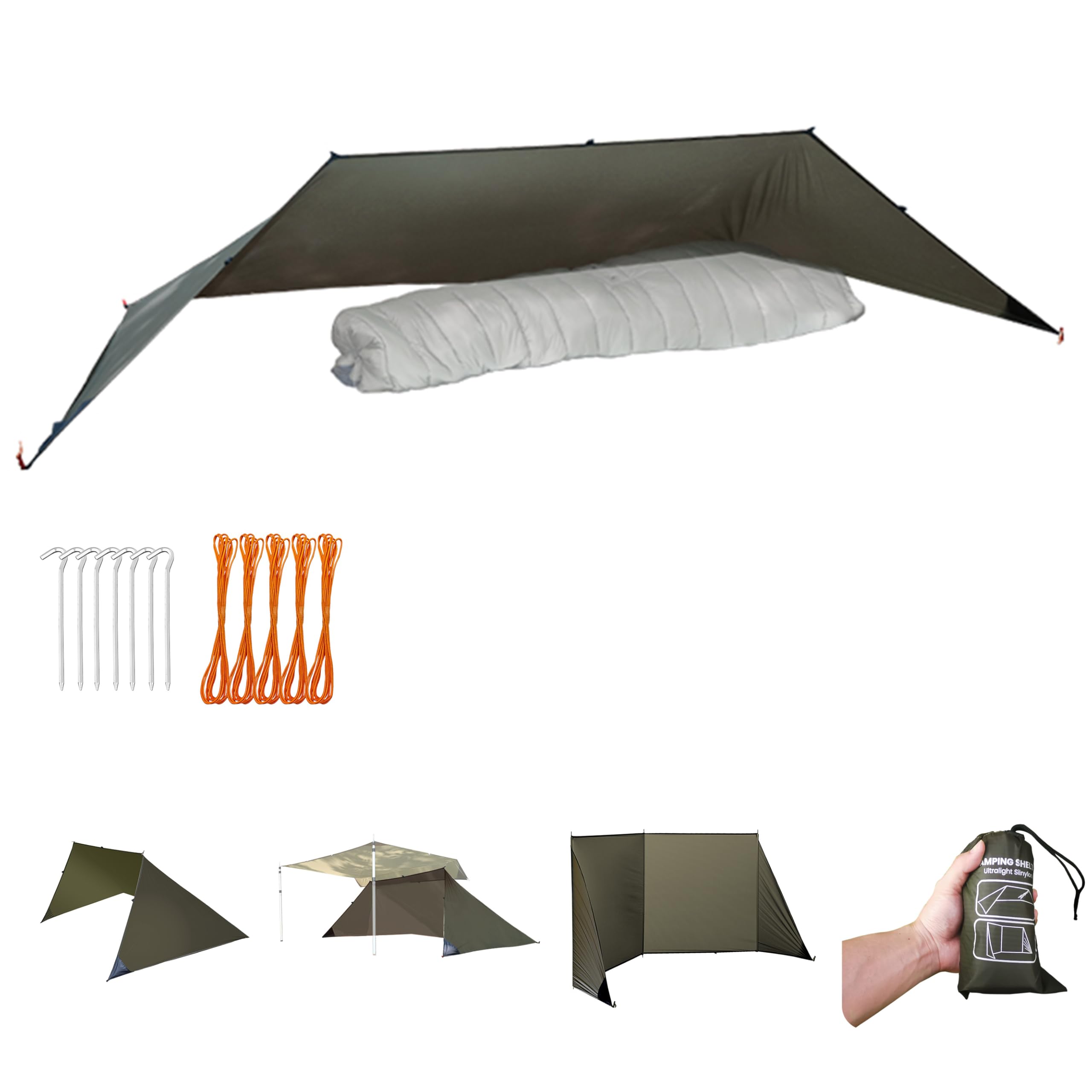 Onewind Emergency Shelter, Survival Shelter Tent, Lightweight Reusable Rainproof Windproof Shelter for Camping, Hiking, Backpacking and Camping Cot, OD Green