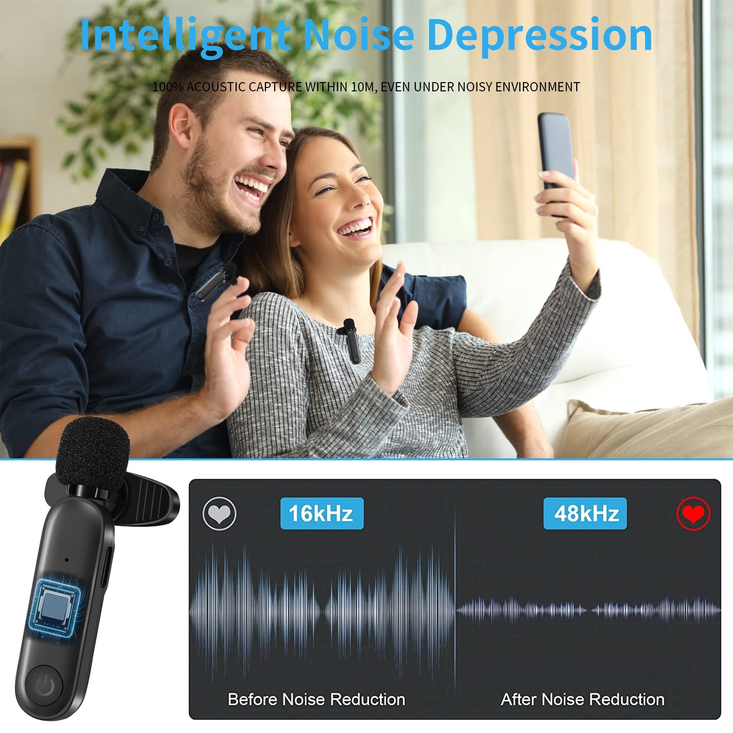Oney world Wireless Lavalier Microphone, Lapel Mic, Suitable for Smartphone, use it to Record Video, Live on Facebook, Tiktok, YouTube Platforms. Plug and Play with 2 Noise-Cancelling Microphones