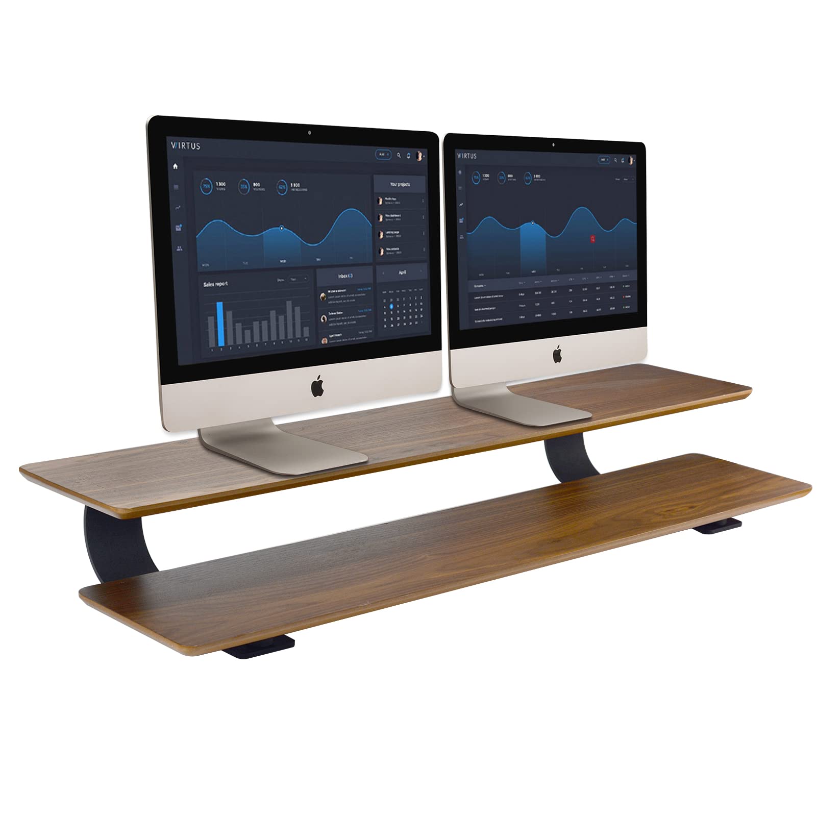SAMDI Monitor Stand, Wooden Computer Monitor Stand,Wood Oversized Double Layer Desk Stand Riser for Laptop, Computer, iMac, Laptop, with Table (Walnut)