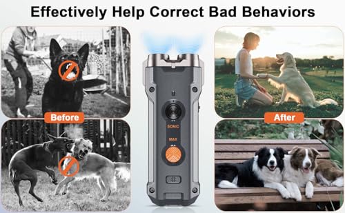 RC Ultrasonic Bark Deterrent |Anti-bark Training Device and Corrector Behavioral |Stop Bad Behavior with LED Lights |1-Year Warranty (Charcoal, New Upgraded)-(6M - 8Years)