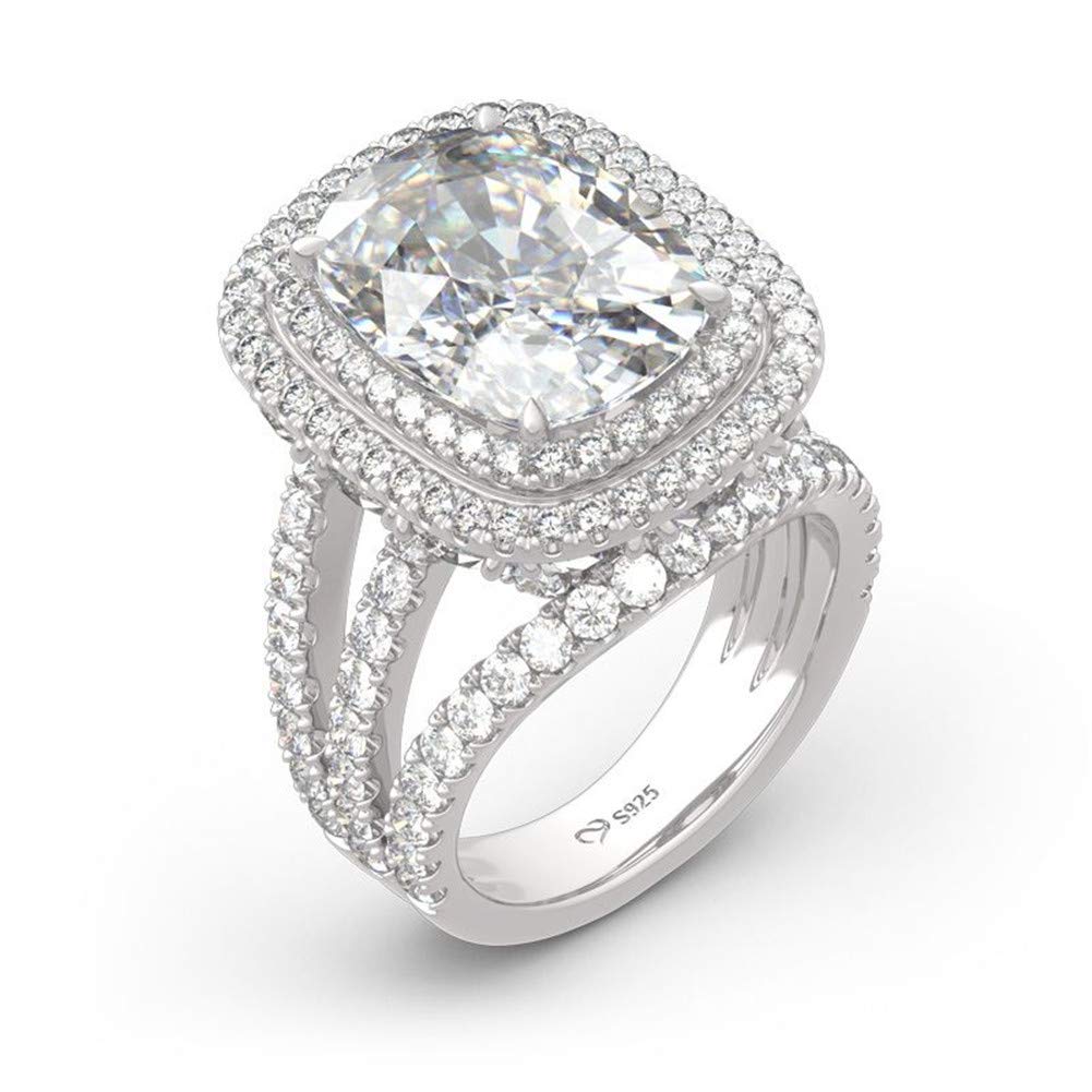 Jeulia Double Halo Cushion Cut Engagement Rings 925 Sterling Silver Diamond Wedding Rings Cubic Zirconia Promise Anniversary Rings for Her Romantic Jewelry Gift (9.5)