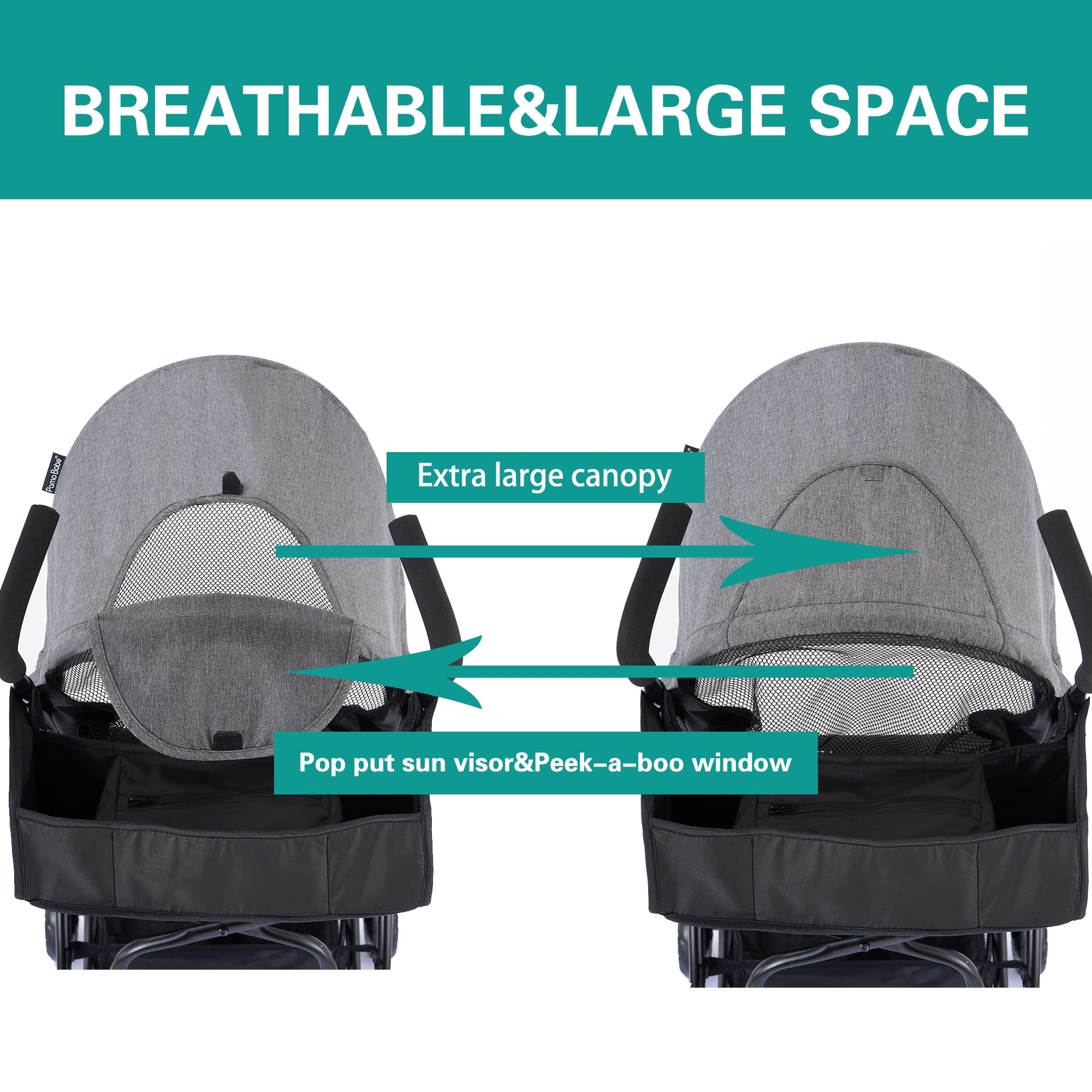 Pamo babe Travel Baby Stroller, Lightweight Umbrella Stroller with Oversized Canopy, Extra-Large Storage and Compact Fold Grey