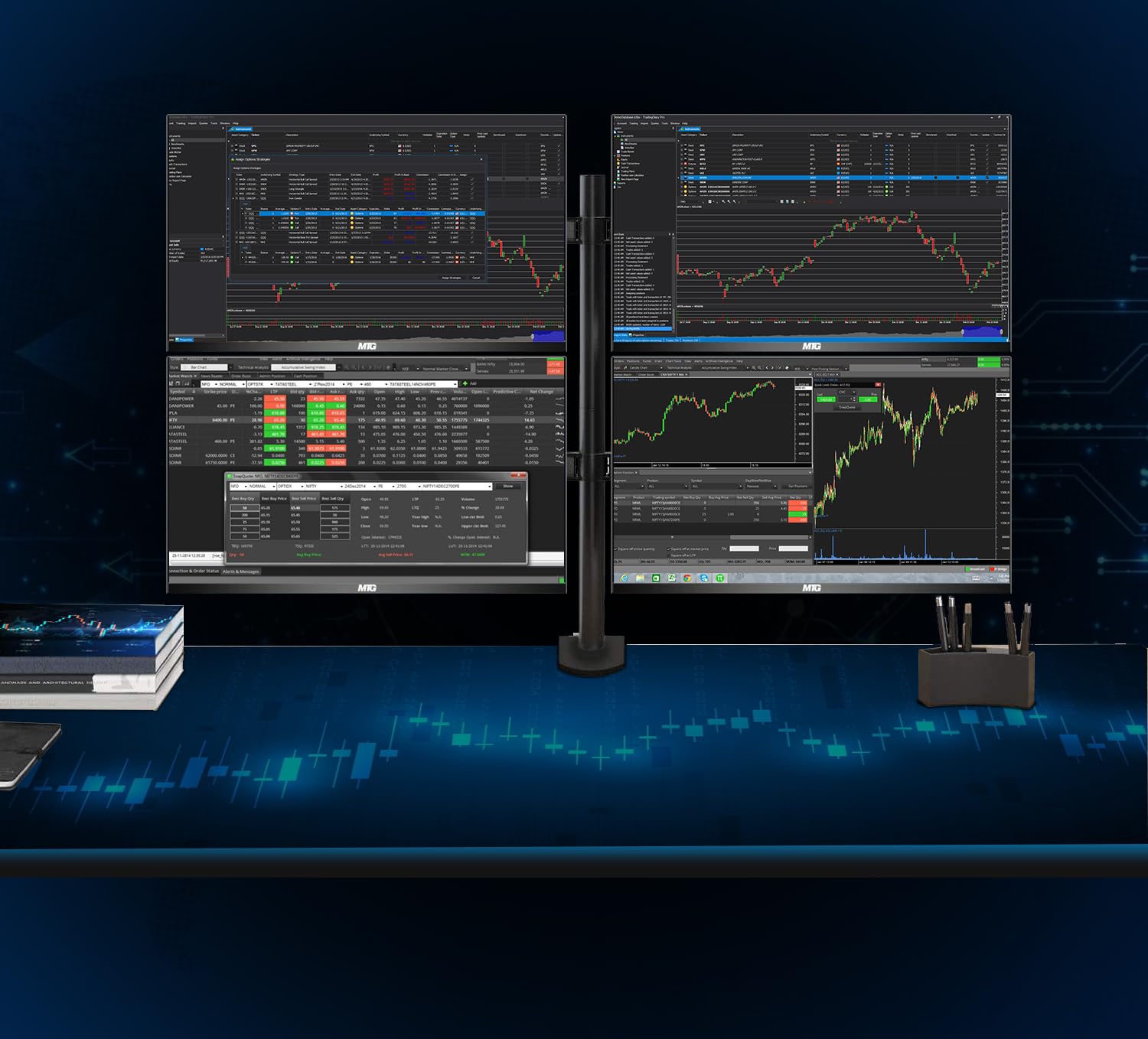 TechMagnet Trading Desktop PC Siwa 6 Intel Corei5-6500, 16GB RAM, 120GB SSD, 2TB HDD, 4 New 24” LED Monitors, 2 Network Cards, Trading Platform Support, MTG Keyboard & Mouse Win 10 Pro (Renewed)