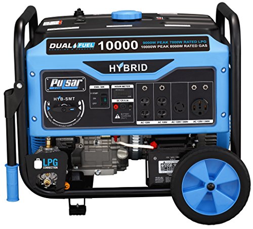 Pulsar PG10000B16 Portable Dual Fuel Generator-8000 Rated 10000 Peak Watts-Gas & LPG Electric Start-Switch-&-Go Build in, RV Ready-CARB Compliant, 10, 000W, Black
