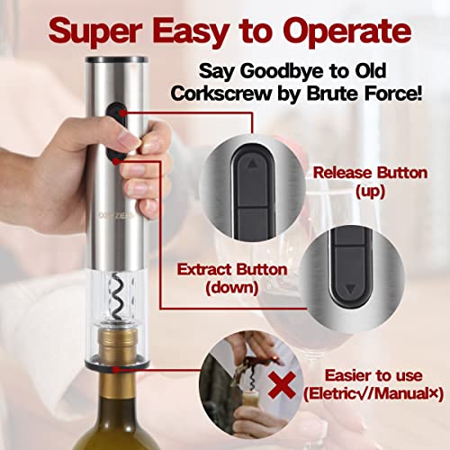 Oxyzeem Electric Wine Opener, Cordless Wine Bottle Opener,Stainless Steel Automatic Corkscrew with Foil Cutter, Age-friendly Wine Bottle Opener
