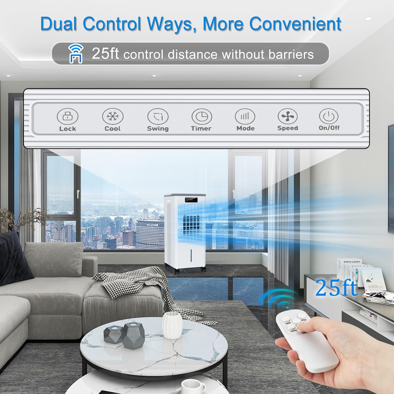 Portable Air Conditioners, Fast Cooling Evaporative Air Cooler, Portable AC for Room w/Lock, 4 Mode/3 Speed/Timer, 1.5 Gal Swamp Cooler with Remote, Windowless Air Conditioner for Bedroom Garage