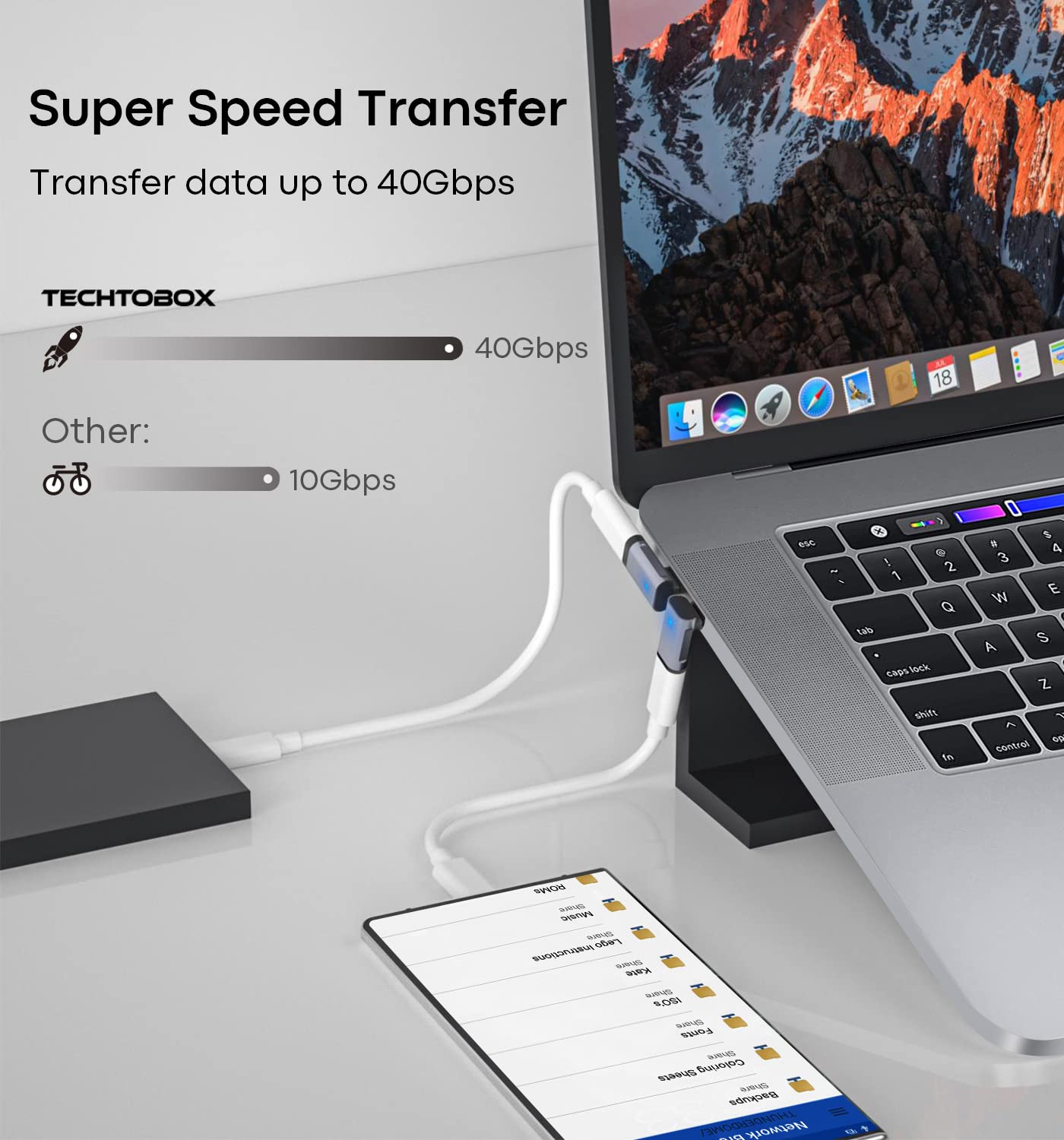 TECHTOBOX Right Angle USB-C Adapter 2-Pack Flat 90 Degree Type C Gen 2 Male to Female Adapter Support 40Gbps Data 60W Fast Charging 8K Video for Laptop,Steam Dock,Switch,Tablet,Mobile Phone