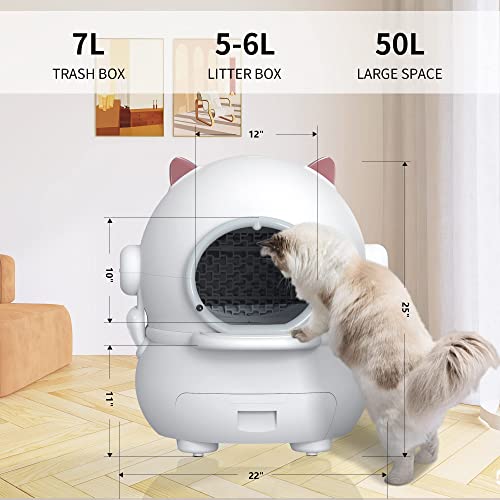 Self Cleaning Cat Litter Box, Automatic Cat Litter Box, Infrared Sensor Cat Litter Box, Safety Protection, Odor Removal with Mat for Multiple Cats