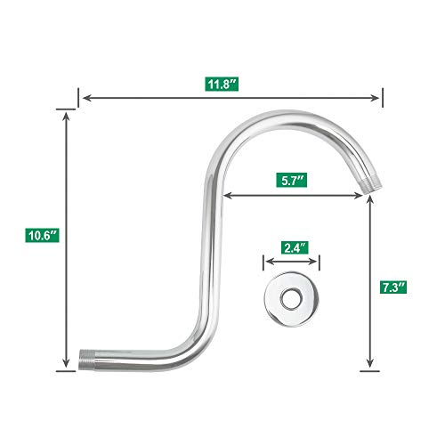 Purelux Goose Neck Shower Arm Water Outlet PJ1201 Made of Stainless Steel, Chrome Finish Showerhead Extension