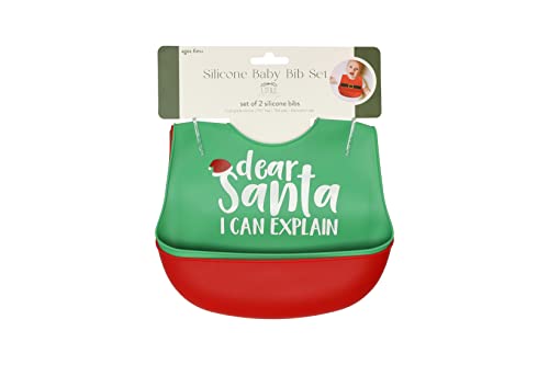 Little Holly Dear Santa Silicone Bib Set, Christmas Silicone Bibs with Food Catcher, Soft Adjustable Fit Toddler Bibs, Dishwasher Safe Baby Bibs, Feeding Accessory for New & Expecting Parents