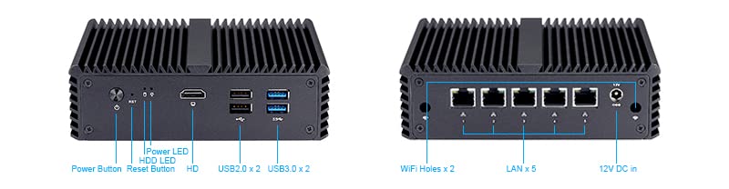 Qotom-Q730G5-S08 Fanless Mini PC Intel Celeron J4105 Quad Core 5X Intel I225-V 2.5G Soft Router LAN Firewall AES-NI (8G DDR4 RAM + 512G MSATA SSD)