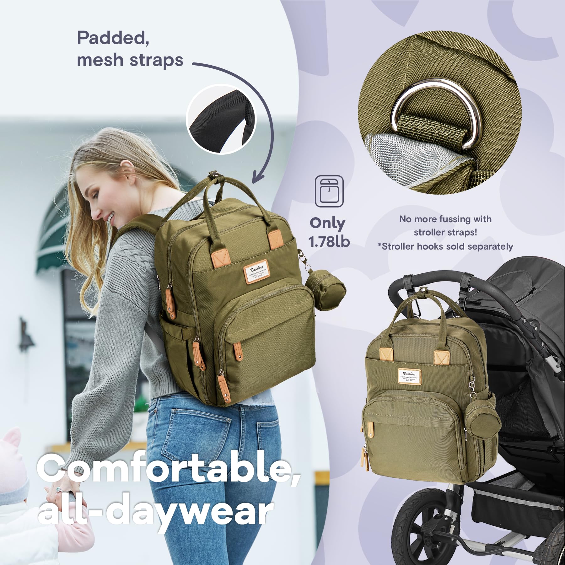 RUVALINO Diaper Bag Backpack - Multifunction Waterproof Travel Backpack, Maternity Baby Bag for Hospital with Changing Pad & Stroller Ring & Pacifier Case - Baby Essentials Registry Search - Sky Blue