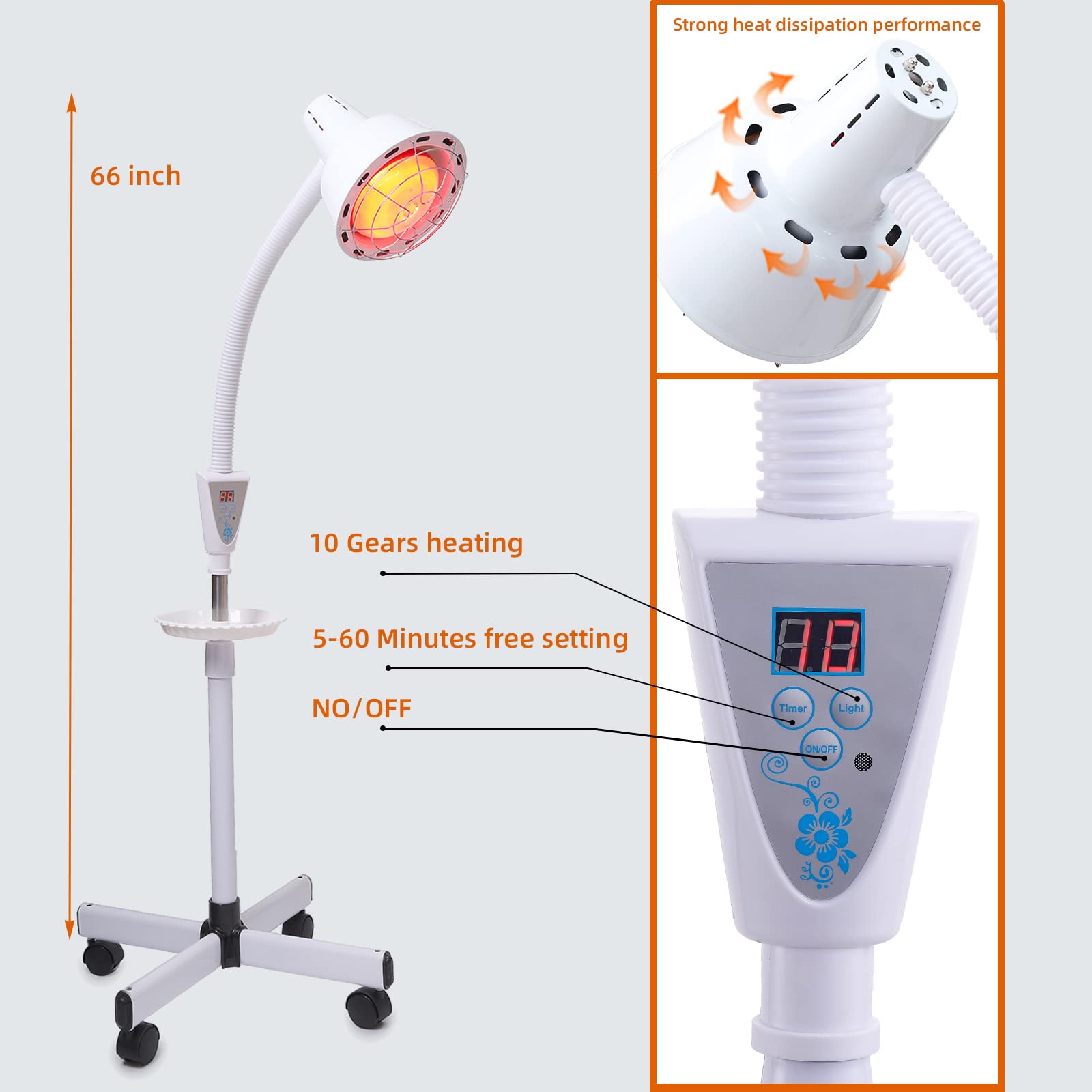 Infrared Light,White 275W Near Red Infrared Heat Lamp for Relieve Joinpt Pain and Muscle Aches