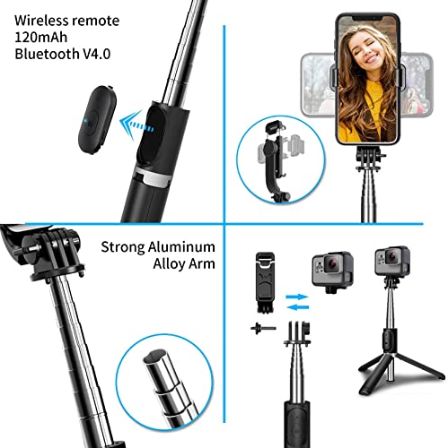 Selfie Stick Tripod with Remote Phone Recording Stand, Travel Tripod for iPhone Cell Phones, Cellphone Filming Tripod Travel Necessories Gift for Men Women, Tripode para Celulares Tripie para Celular