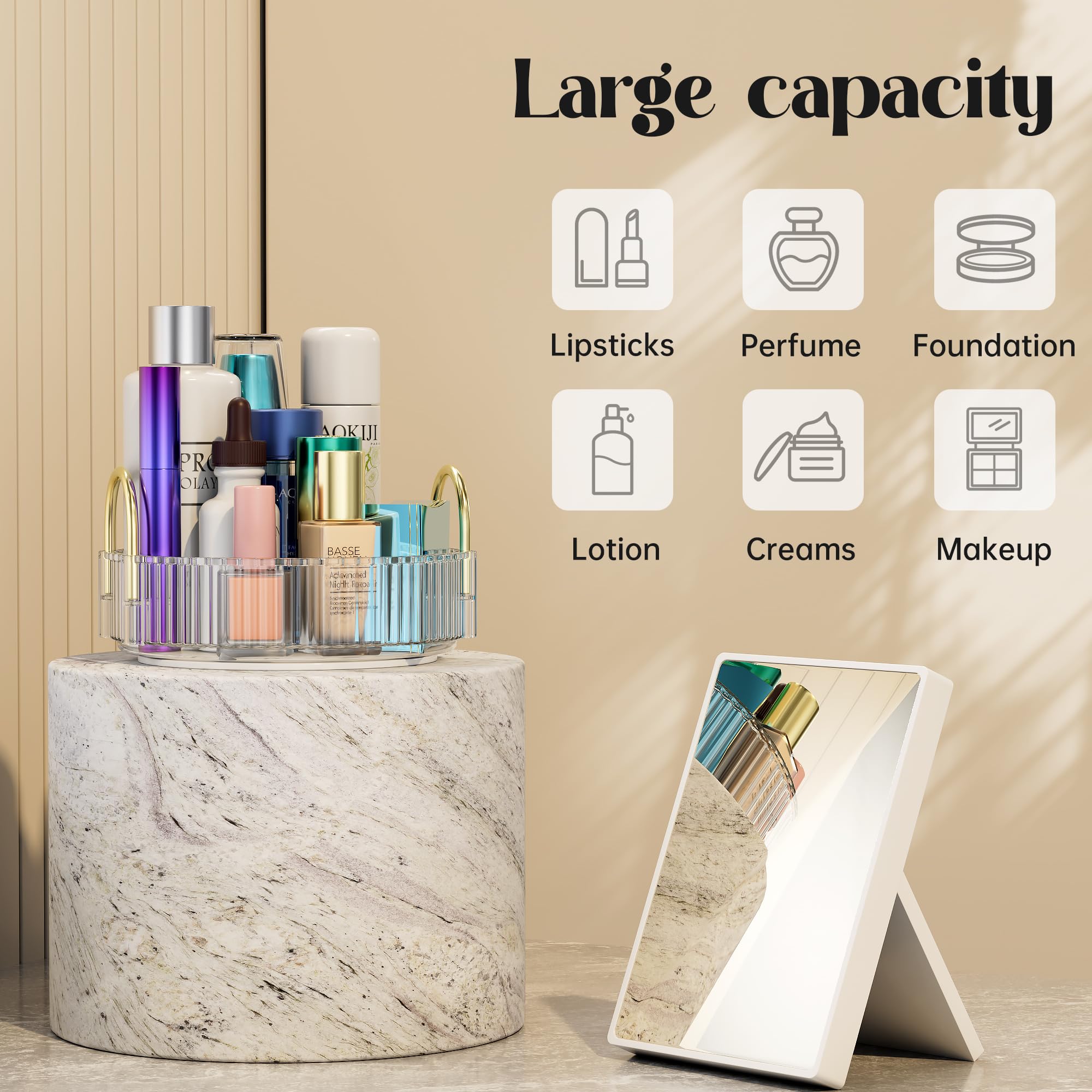 TCHCWYS 360° Rotating Makeup Organizer for Vanity, Large Capacity Skincare Organizer, Perfume Organizer, Bathroom Countertop Organizer