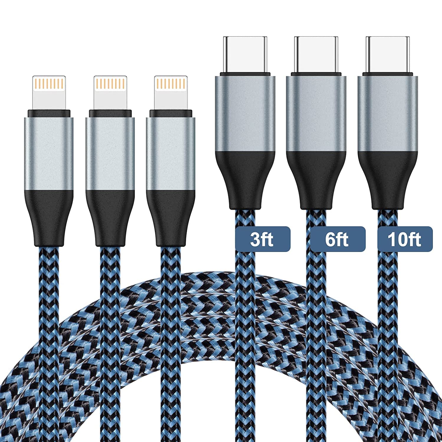 Sundix USB C Lightning Cable, 3Pack(3/6/10FT) iPhone Cord [MFi Certified], Fast USB C Charging Braided Cord Compatible with iPhone 14/13/13ProMax/12/11XS and More (Use with USB C Wall Charger)