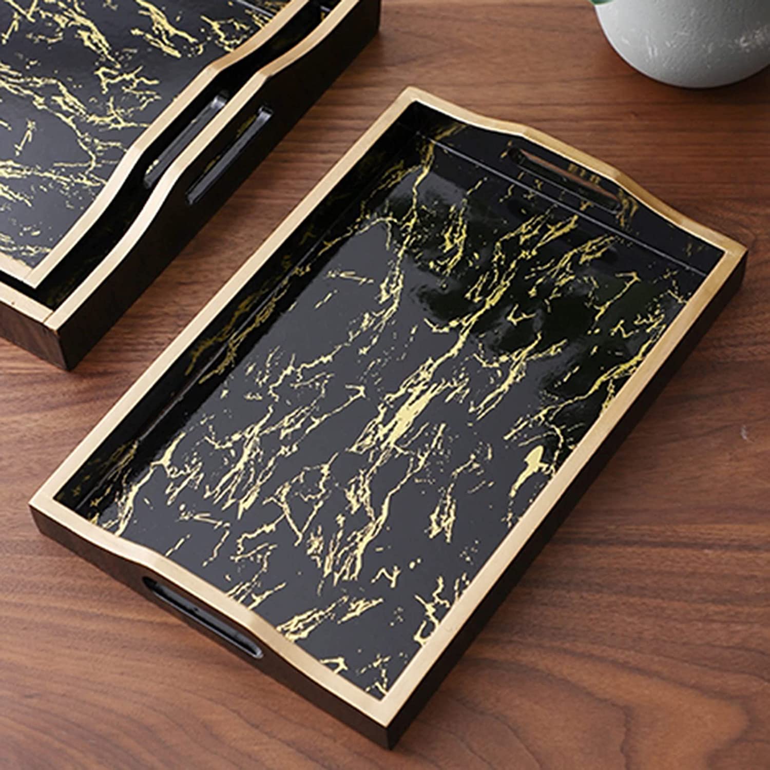 Nordic Style Swing Plate, Rectangular Wooden Fruit Tray, Home Living Room Tea Cup Storage Tray, Luxury Tray, Fruit Tray,Black,36CM