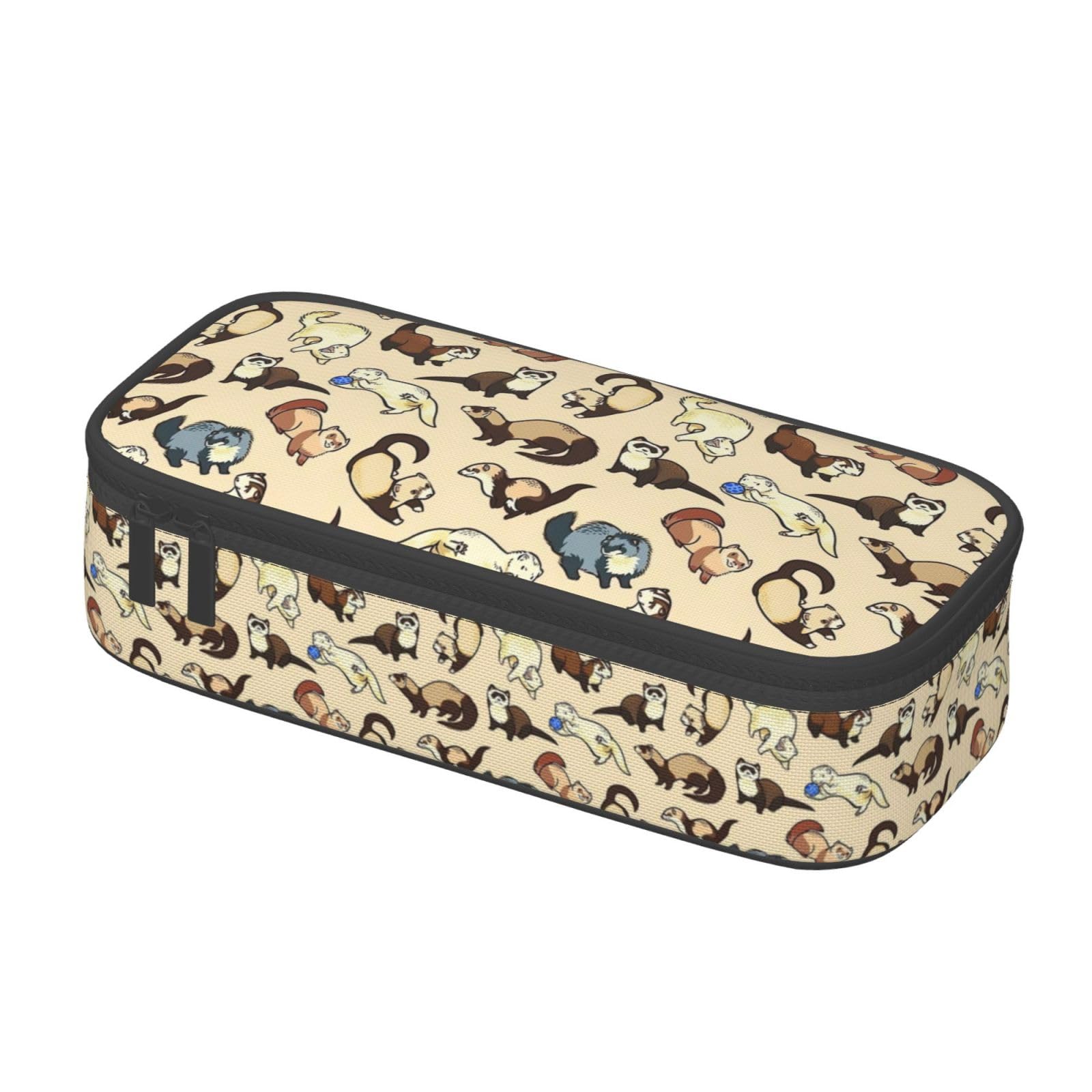 QHWLR Hairy Ferret print Pencil Case Large Capacity Pen Pouch for interlayer Adults Cosmetic Bag Supplies , Black