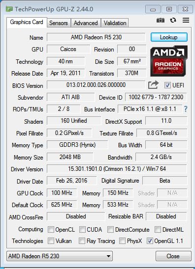 QTHREE AMD Radeon R5 230 Graphics Card,2GB,64 Bits,GDDR3,VGA,DVI,HDMI,625MHz Core Frequency Video Card for PC,Computer GPU,PCI-Express X16,DirectX 11,Low Profile