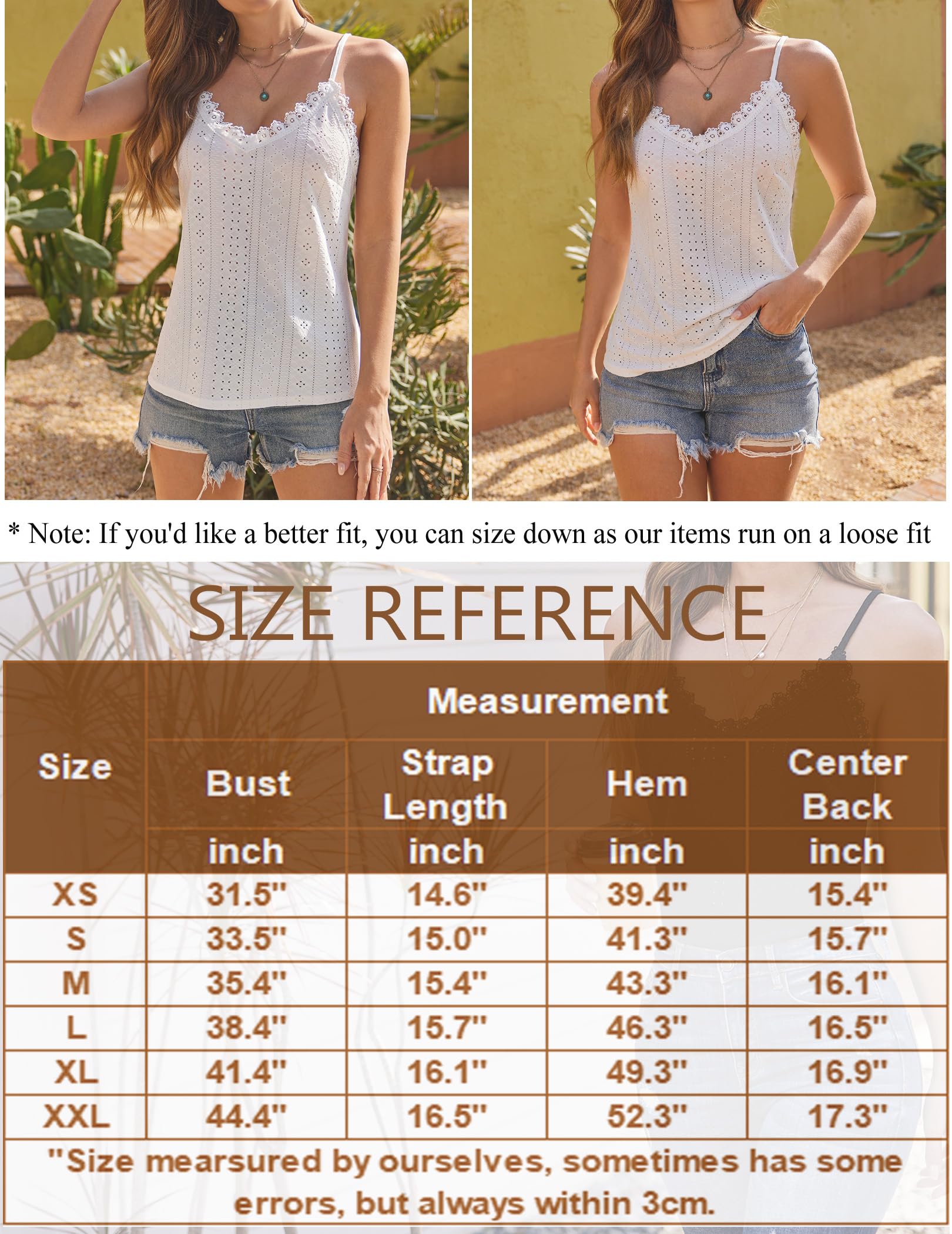 HOTOUCH White Camisoles for Women Spaghetti Strap Tank Top V Neck Cami Womens Sleeveless Blouses White XL