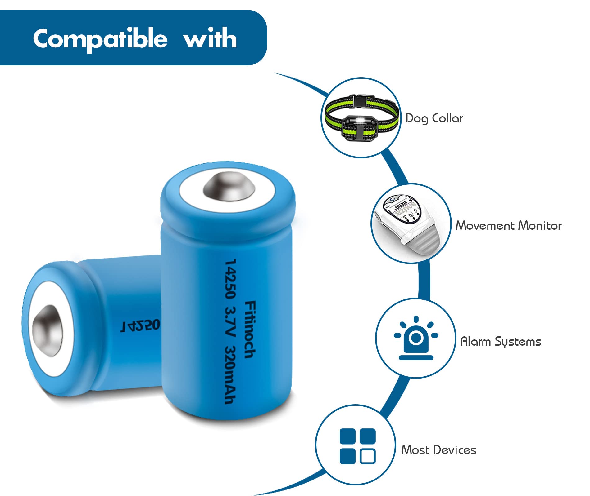 Rechargeable 14250 Battery,FITINOCH 1/2 AA Lithium Ion Batteries Can Replace LS 14250 ER14250 CR14250 Disposable Batteries, 3.7V ICR 14250 Battery 320mAh (4 Pack)
