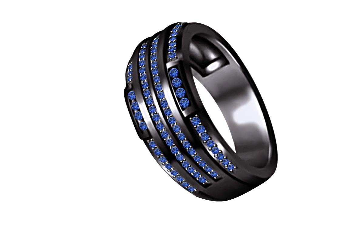 Jewel Zone US Simulated Blue Sapphire Engagement and Wedding Trio Bridal Ring Set in 925 Sterling Silver (3.4 Ct)