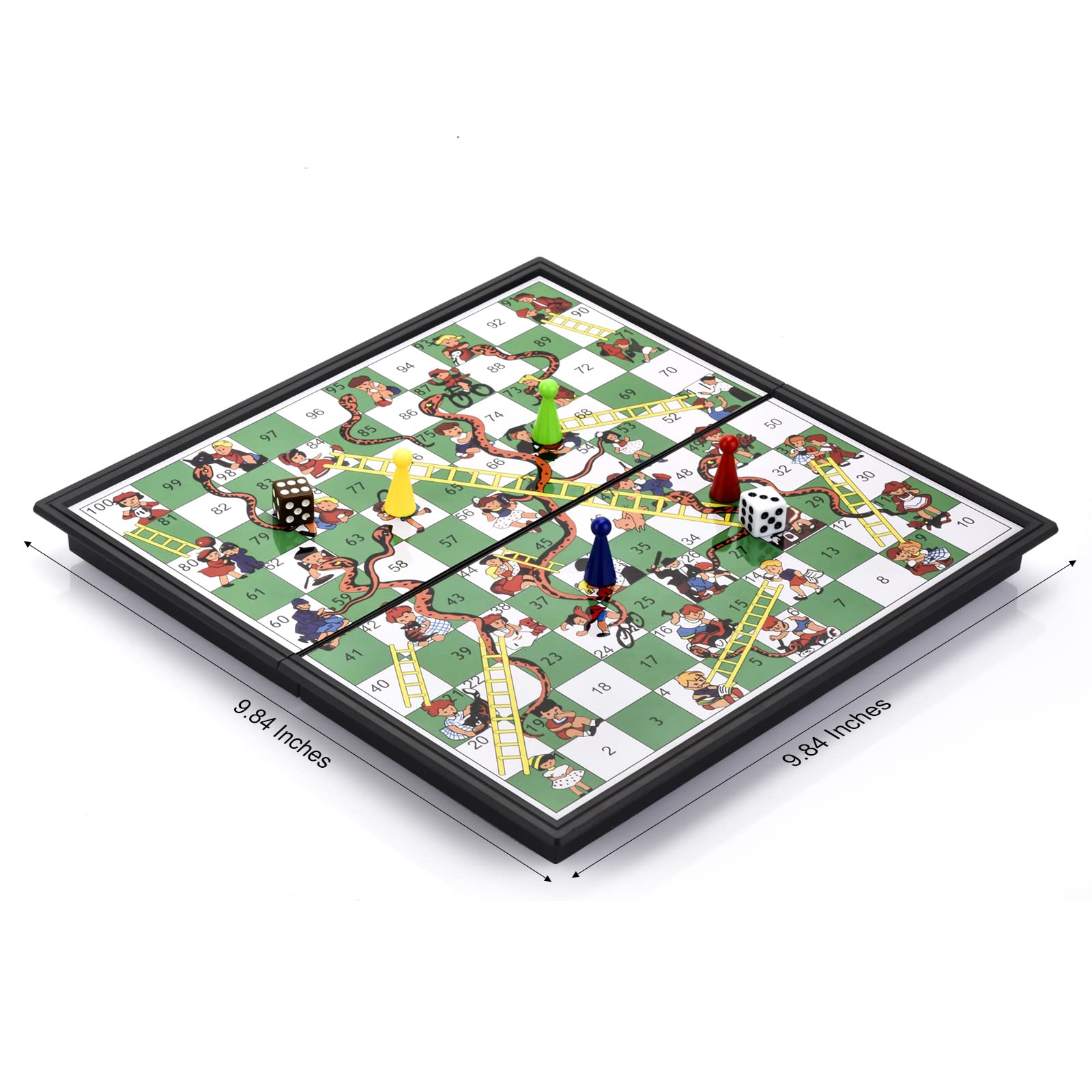 Quadpro Magnetic Chutes Snakes and Ladders Board Games Set with Folding Board Snakes and Ladders Travel Games for Kids and Adults