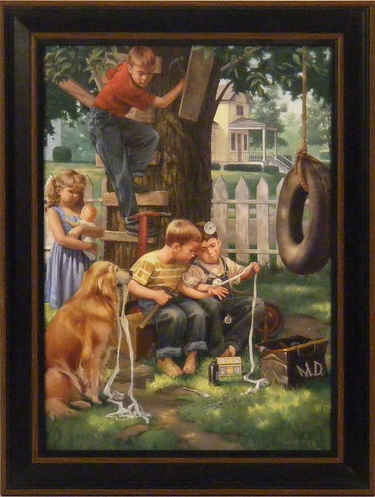 House Call by Charles Freitag 12x16 Children Doctor Nostalgic Art Print Wall Décor Framed Picture
