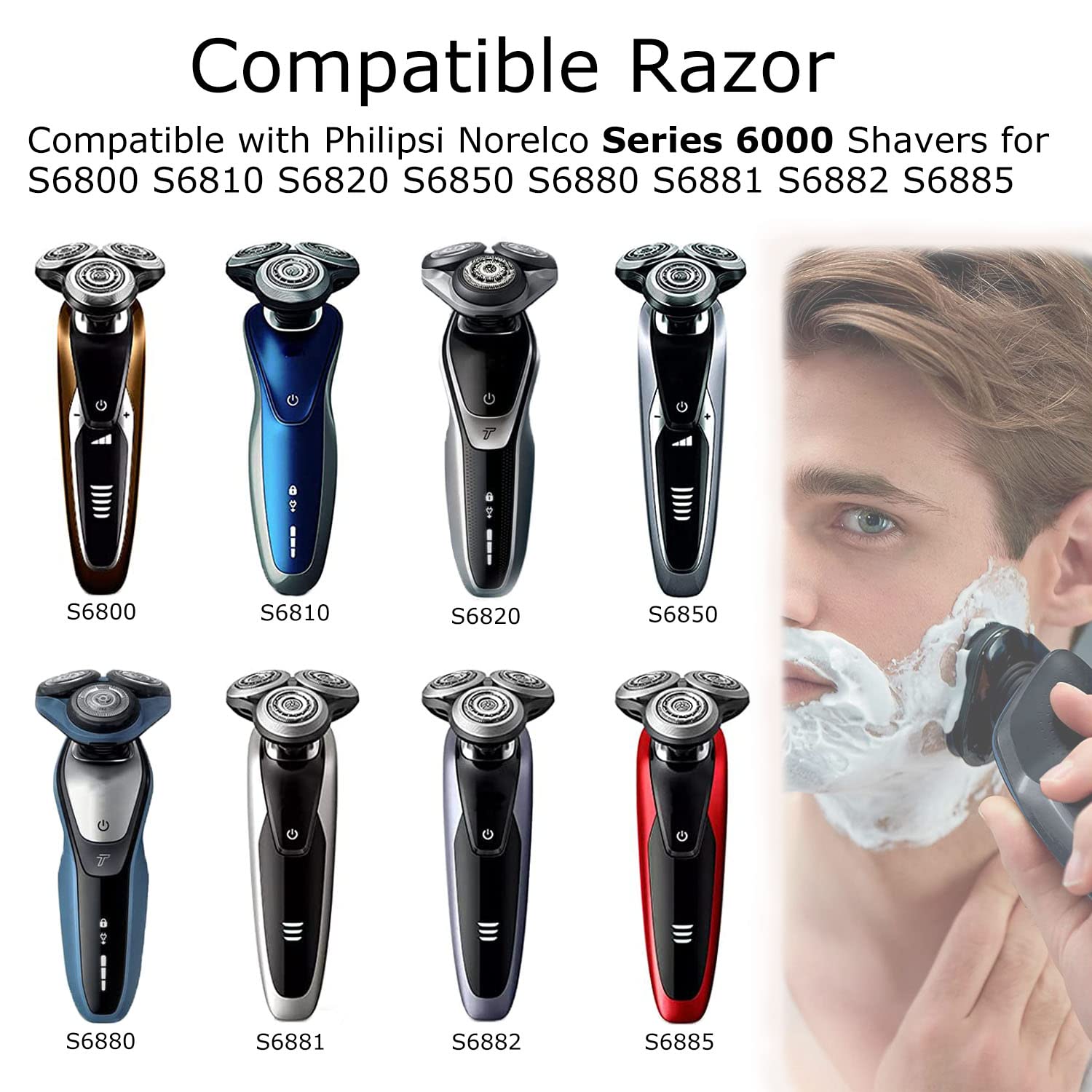 SH60/72 Replacement Heads Compatible with Philipss Norelco Shaver for S6810, S6820, S6850, S6880/81 SH60 norelco Replacement Heads for Series 6000 Shavers | 6Pcs