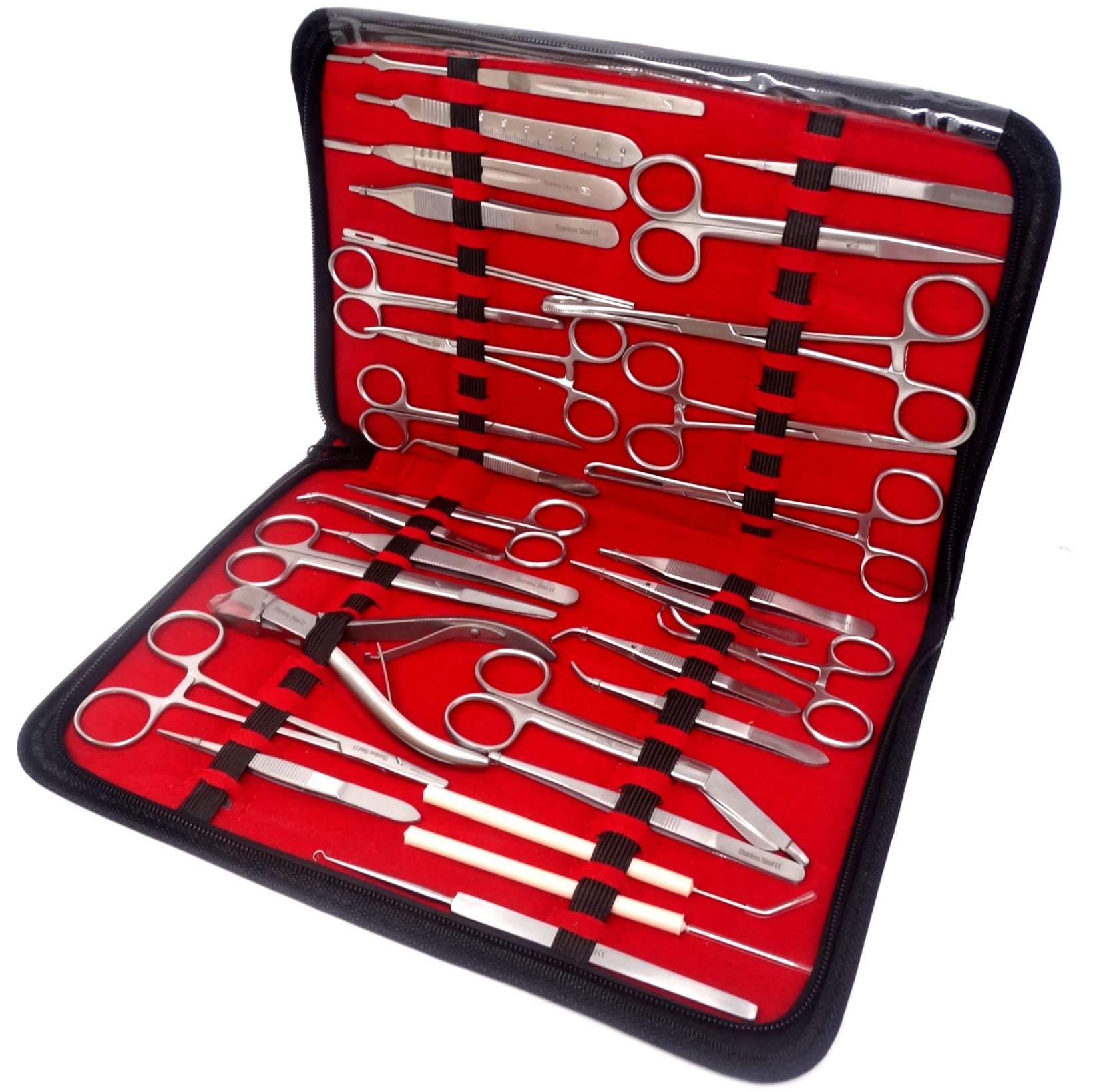 Premium A2ZSCILAB 72 Pieces Veterinary Needle Holder Scissors Hemostat Forceps Tweezers Scalpel Handles blades Instruments (All in One)- Zipper Case