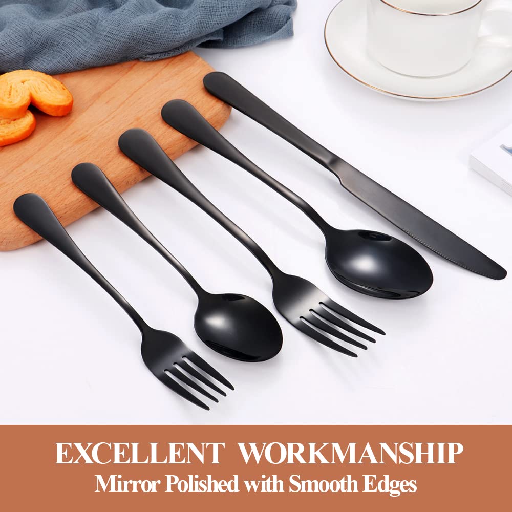 Lazycorner 40 Pcs Black Silverware Set for 8, Food Grade Stainless Steel Flatware Set Include Fork/Knife/Spoon, Mirror Polished Eating Utensils Sets, Reusable Silverwear Cutlery Set, Dishwasher Safe