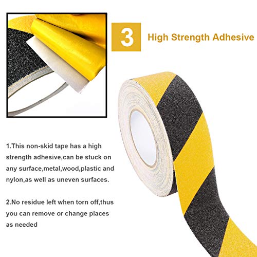 RELIANCER Anti Slip Safety Grip Tape 2inx60ft Non Skid Tread Safety Tape with High Traction Grit Yellow & Black Marking Self-Adhesive Tape Hazard Caution Warning Tape for Stairs Steps Deck