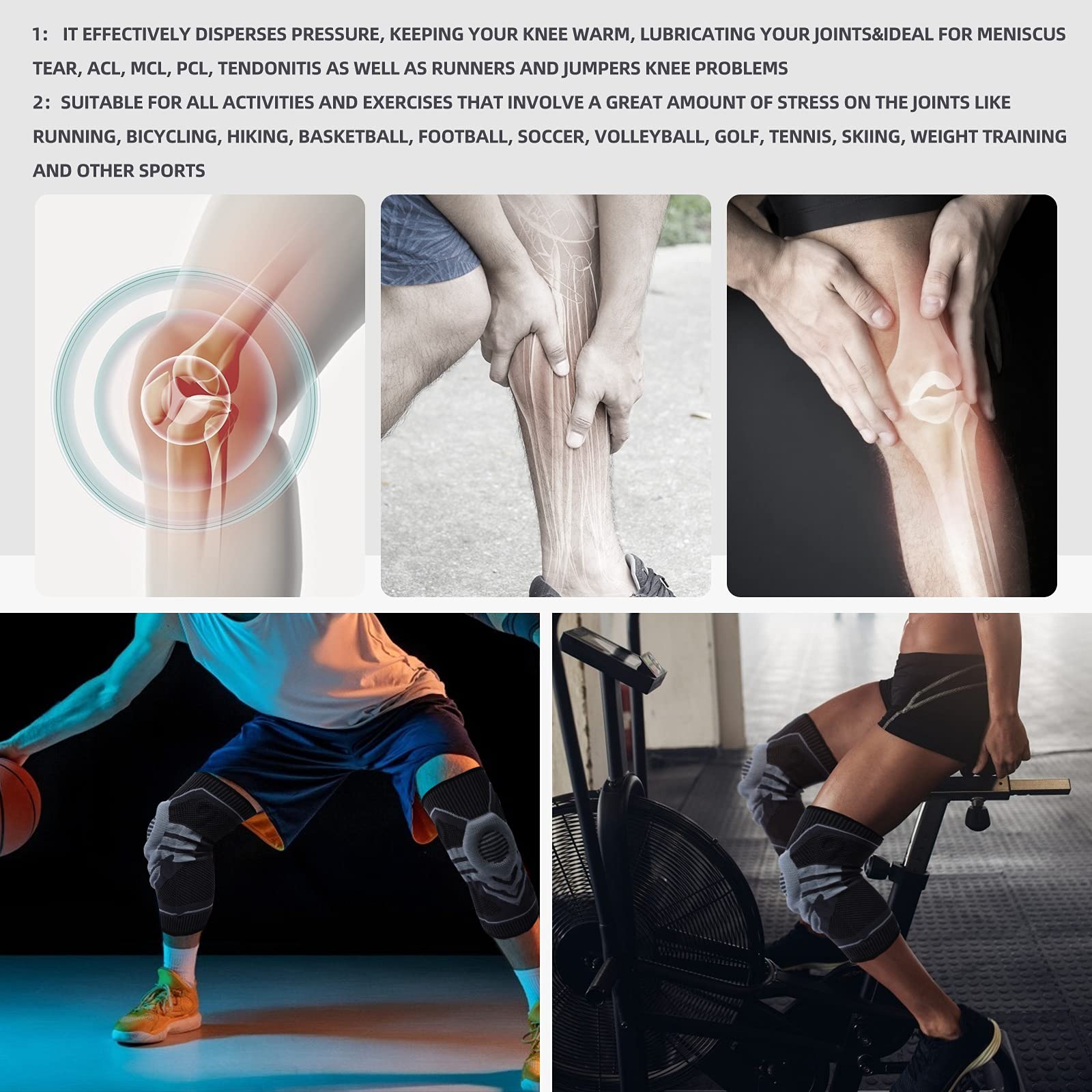 Knee Compression Sleeve, Knee Brace Support with Patella Gel Pad & Side Spring Stabilizers,Medical Grade Knee Protector for Running,Meniscus Tear,Arthritis,Joint Pain Relief,ACL,Injury Recovery