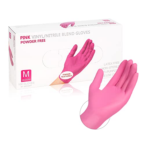 ranrose Disposable Nitrile Gloves Pink Medium,100PCS Pink Non Latex Gloves Medium Cleaning Disposable Latex Free Medium Gloves for Nail Tech Gloves (Pink-M)