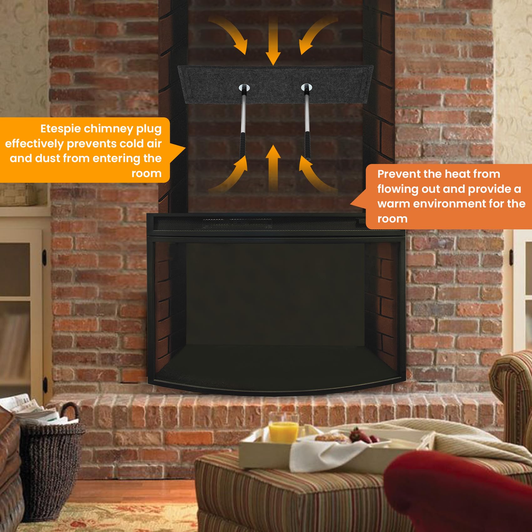Rectangular Chimney Flue Plug 8''x32''-Fireplace Draft Stopper Fireplace Damper Seal Tool-Save Energy Block Soot &Debris-Better Than Inflatable Pillow or Balloon