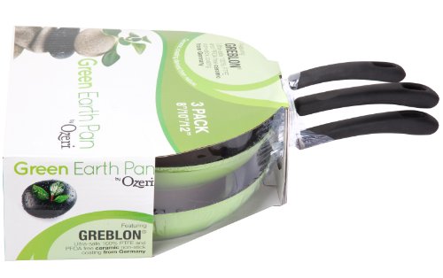 Ozeri Frying Pan 3-Piece Set (8", 10", 12") β 100% PTFE PFC, APEO, GenX, NMP and NEP-Free German-Made Coating, Green