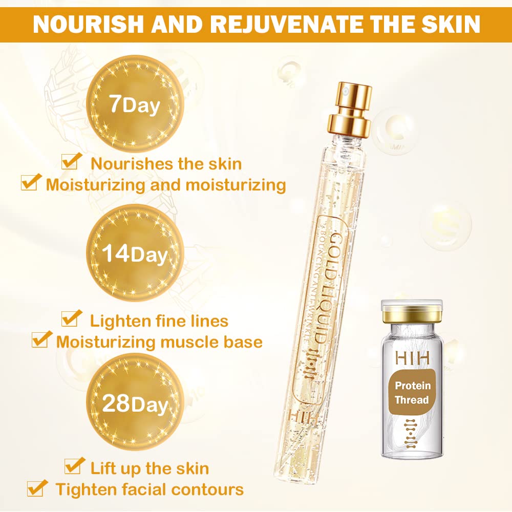 Protein Thread Lifting Set, Protein Line Lift Kit 2Pcs Soluble Protein Thread and 5Pcs Nano Gold Essence Combination, Absorbable Collagen Thread