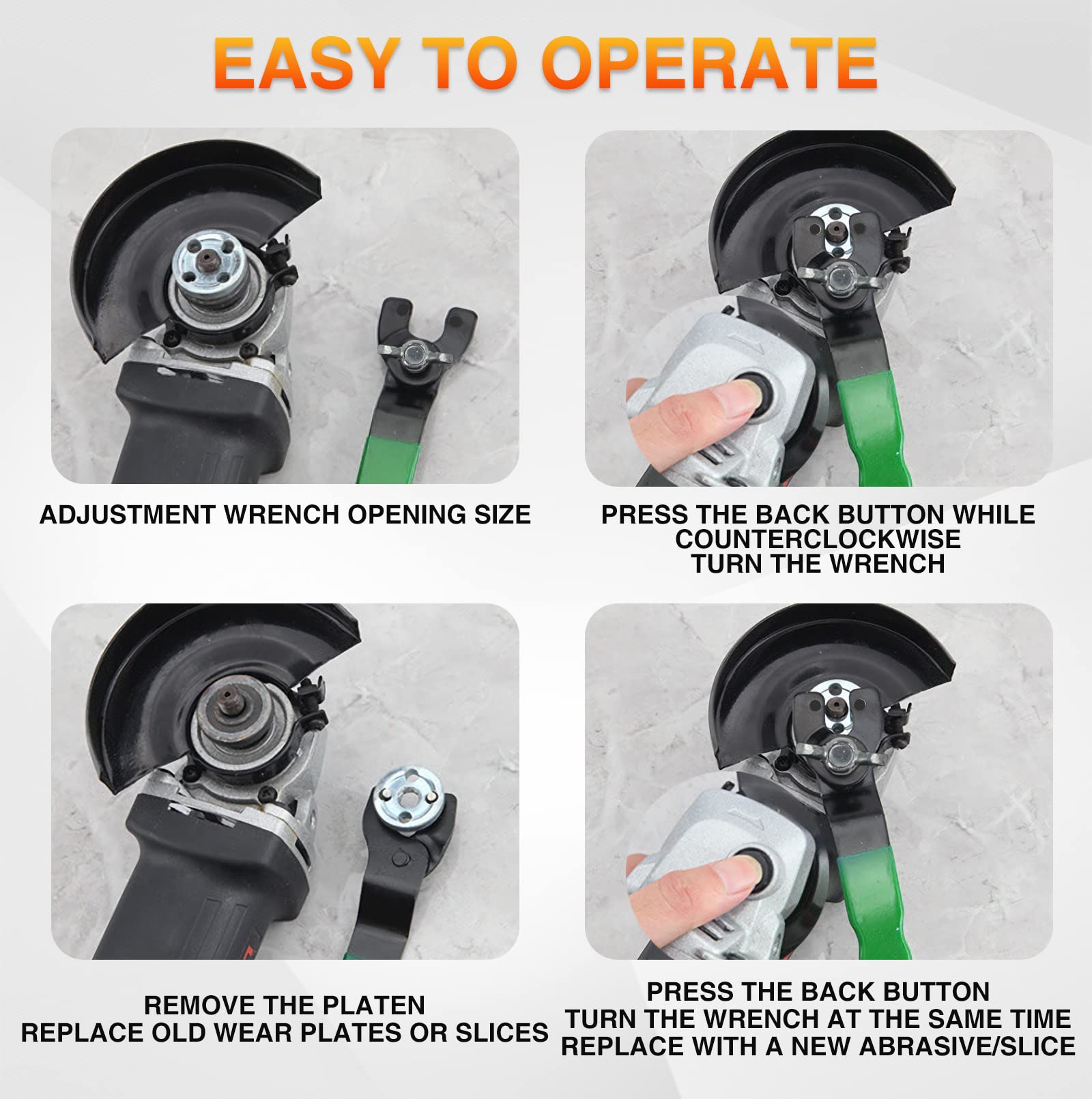 PRETEC Adjustable Angle Grinder Pin Wrench Lock-Nut Spanner Grinder Wrench Universal with 2 Pairs Work Gloves,Compatible 4/5/6/7/9 Inch Angle Grinder