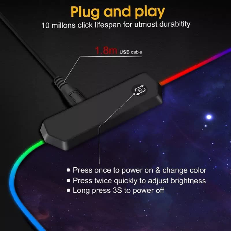 Pirely Tech RGB Gaming Mouse Pad, Extra Large Custom Led Mousepad with 13 Lighting Modes and 7 Colors, Soft Waterproof Anti-Slip Rubber Base 31.5" X 12" (GalaxyRB)