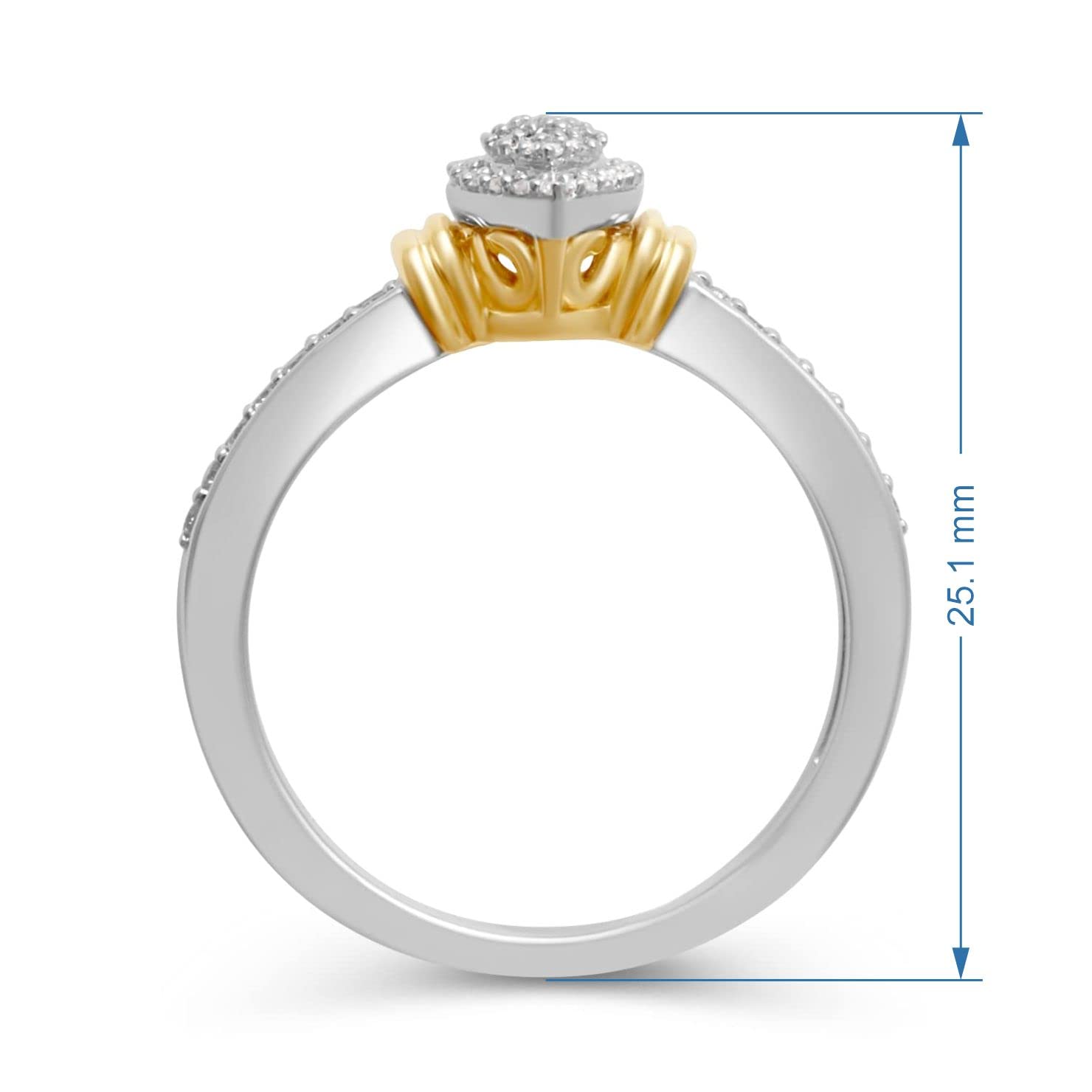 Jewelili 10K White and Yellow Gold 1/4 Cttw Natural White Round Diamonds Engagement Ring, Size 7