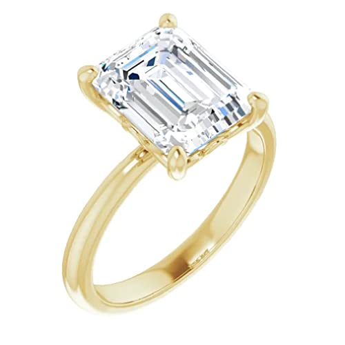Moissanite Engagement Ring 4 Carat Emerald Cut Handmade 10K 14K 18K Solid Yellow Gold Solitaire Diamond Bridal Wedding Gifts for Women VVS1 Colorless