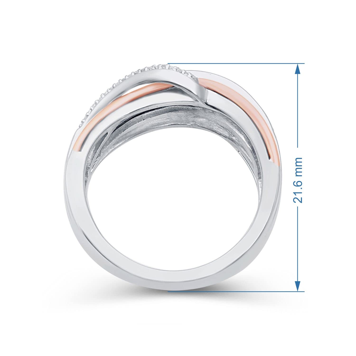 Jewelili 14K Rose Gold over Sterling Silver 1/10 cttw Natural White Diamonds Crossover Fashion Ring Size 6