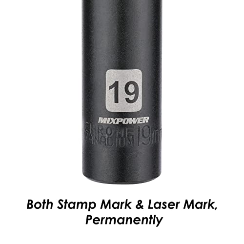 MIXPOWER 1/2-Inch Drive Deep Impact Socket, 19mm, CR-V, Metric, 6 Point, Deep