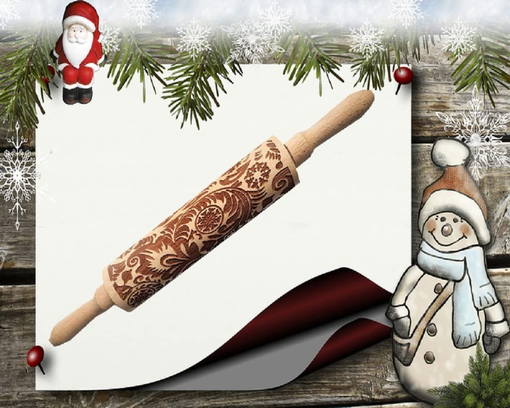 Paisley Embossing Rolling Pin 14.9 Inch Engraved Wooden Rolling Pin for Baking,Perfect Christmas Thanksgiving Day Housewarming Gift for Making Cookies Crusts Pies Pastry Clay