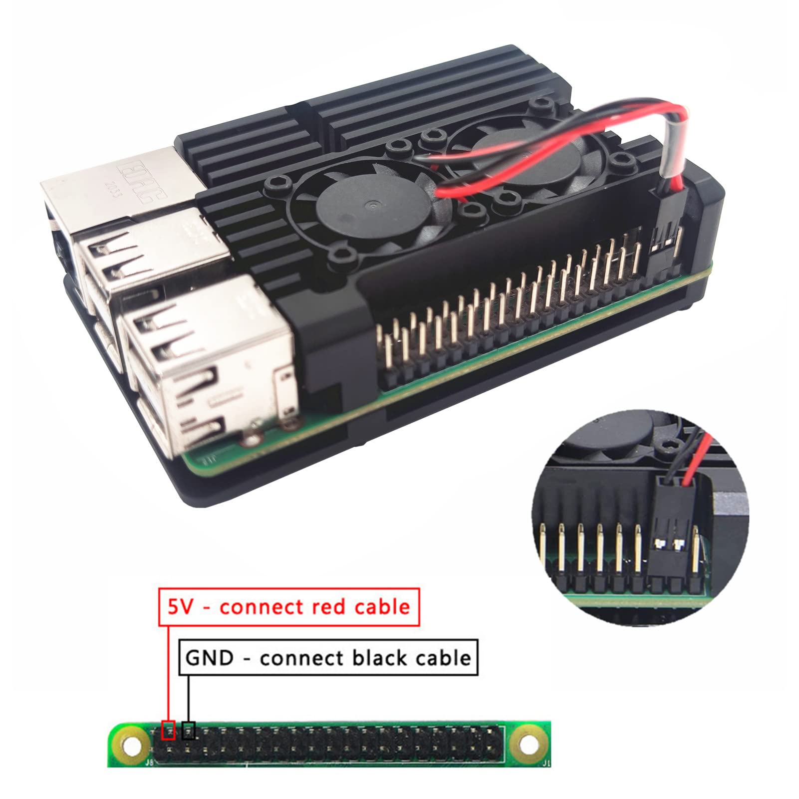 Raspberry Pi 3B Aluminum Aolly Case, Raspberry Pi 3 Model B+ Passive Cooling Case with Dual Cooling Fan