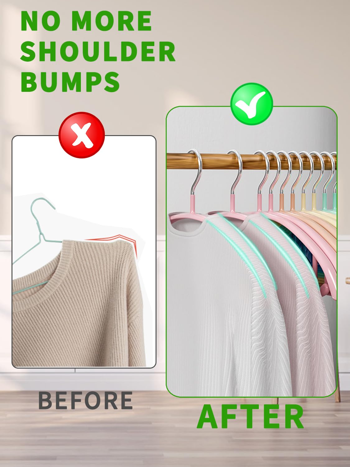 SLMT Coat Hangers Non Slip 21 Pack Sweater Hangers No Shoulder Bump Metal Clothes Hangers for Closet