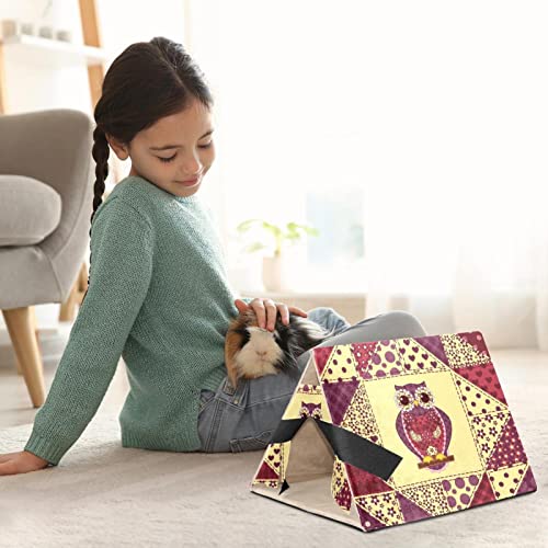 RATGDN Small Pet Hideout Owl Dots Pattern Hamster House Guinea Pig Playhouse for Dwarf Rabbits Hedgehogs Chinchillas