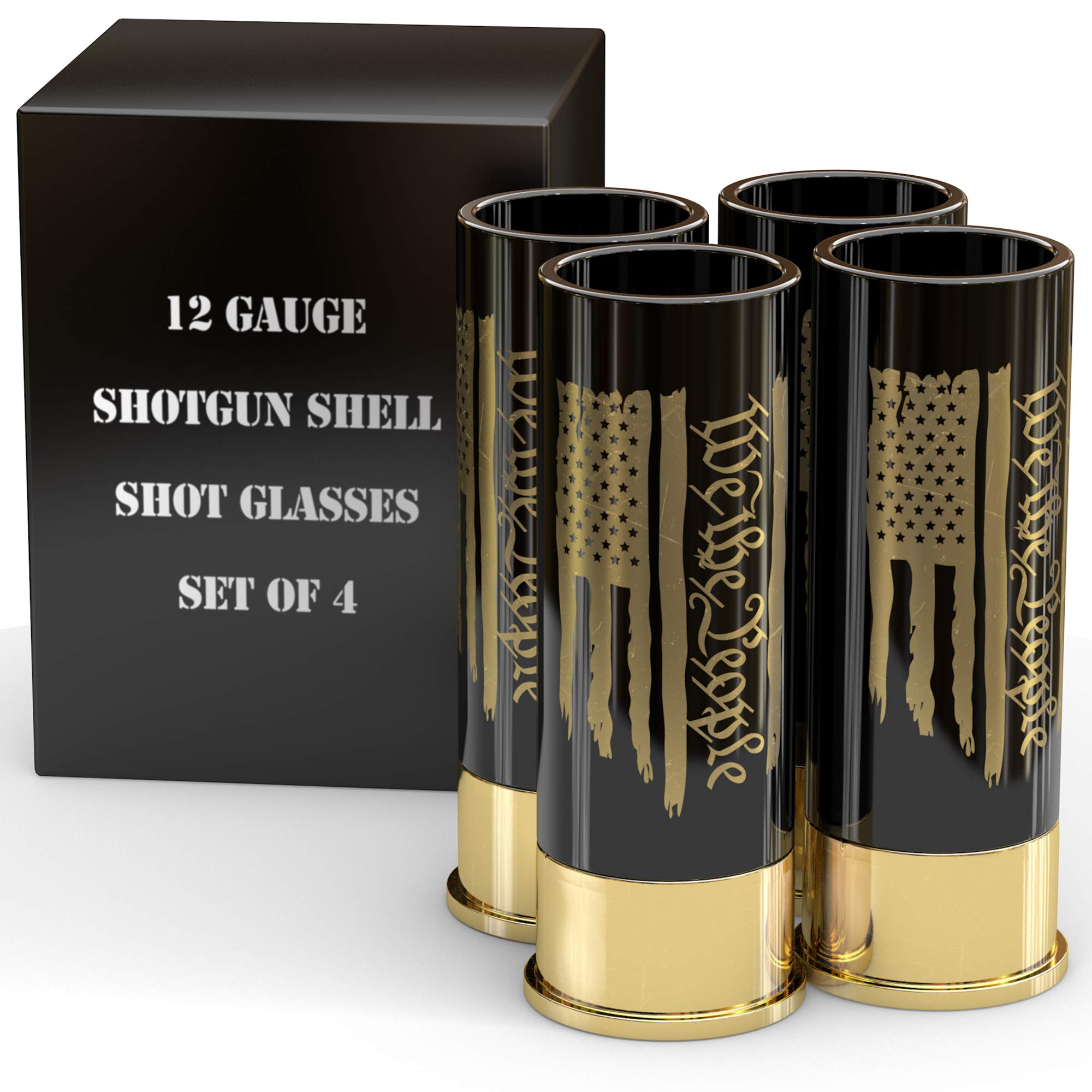 Old Southern Brass 12 Gauge Shot Glasses Set of 4 - We The People Patriotic American Flag