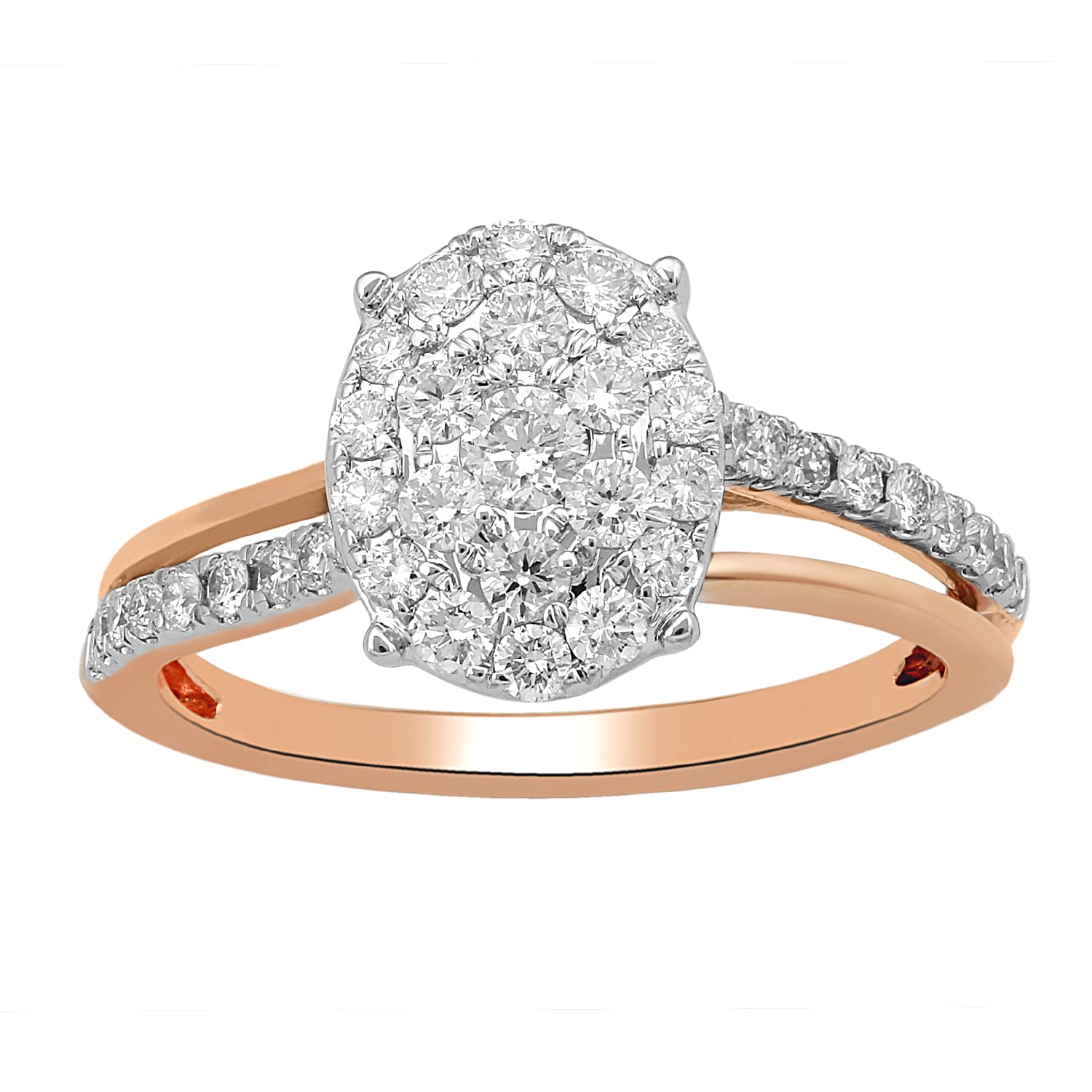 Jewelili 14K Rose Gold 3/4 Cttw Natural White Diamond Ring, Size 7